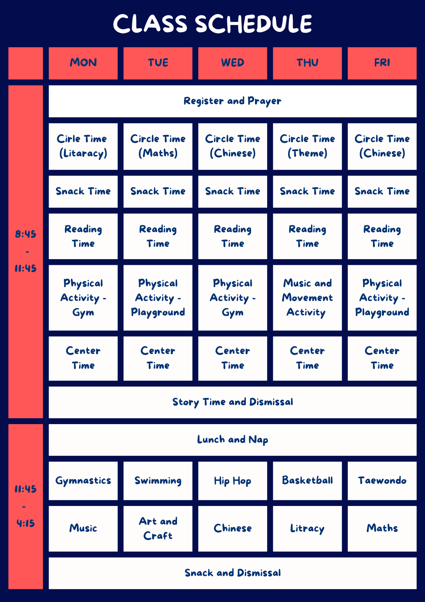 YMCA of Hong Kong Christian International Kindergarten - School Schedule